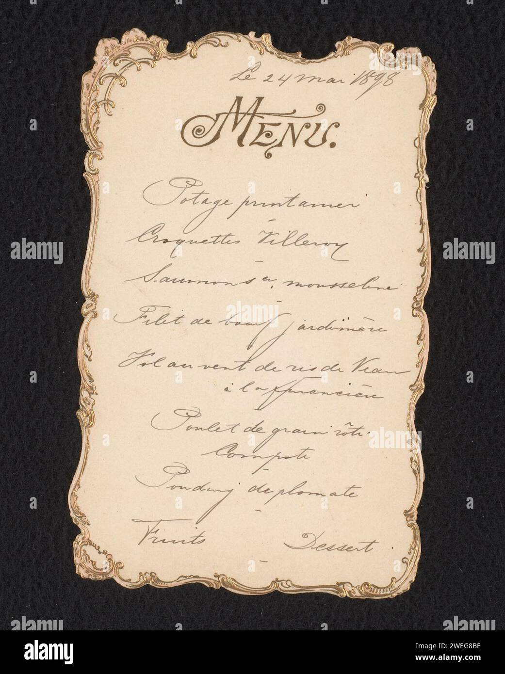Menu for a dinner on May 24, 1898, Anonymous, Before 1898 text sheet ...