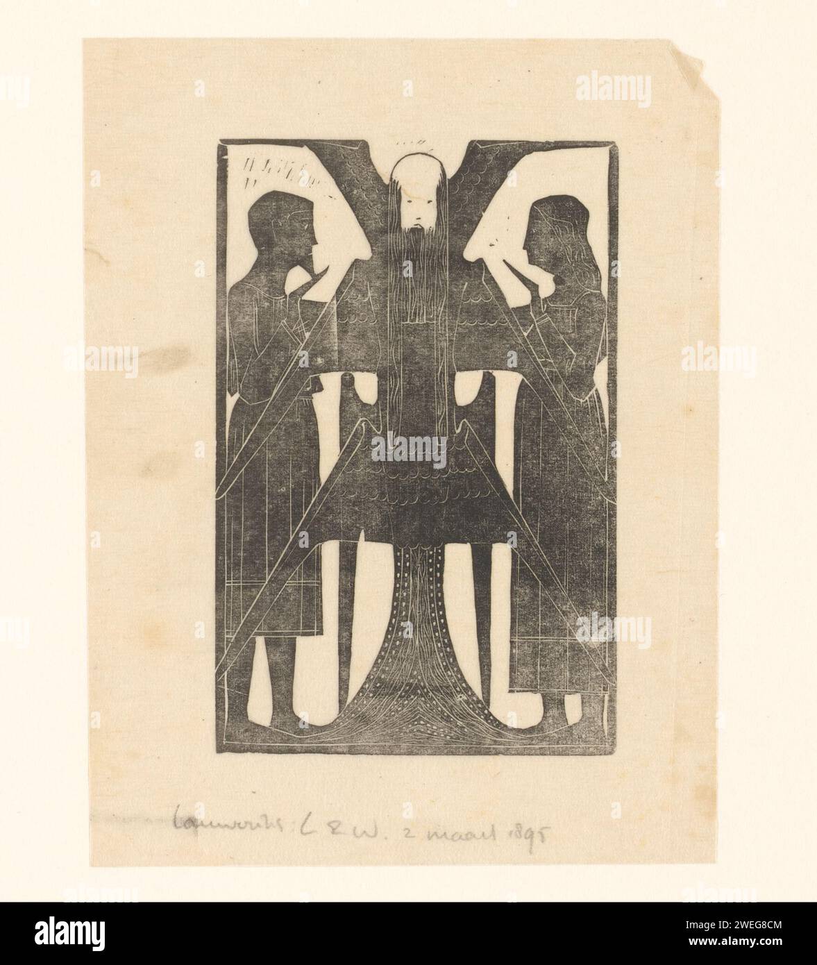 Male and Woman next to winged figure, Mathieu Lauweriks, 1895 print In ...