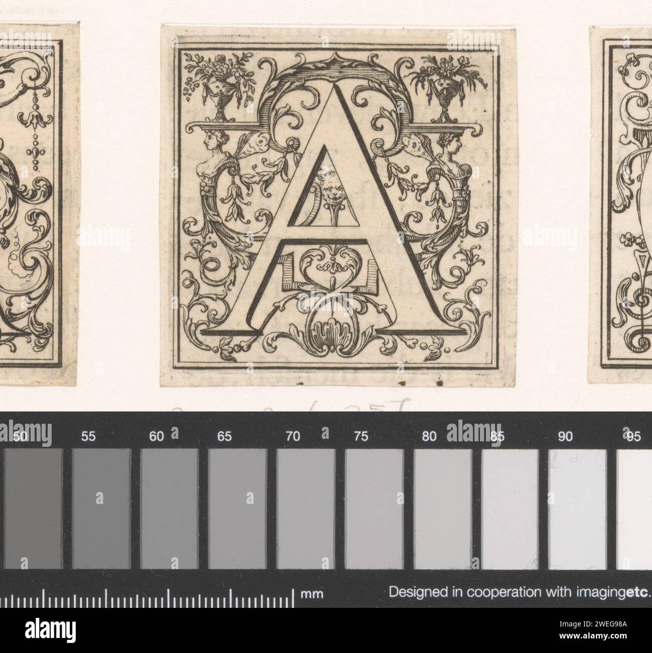 Letter A, anonymous, 1700 - 1799 print Letter A against a background ...