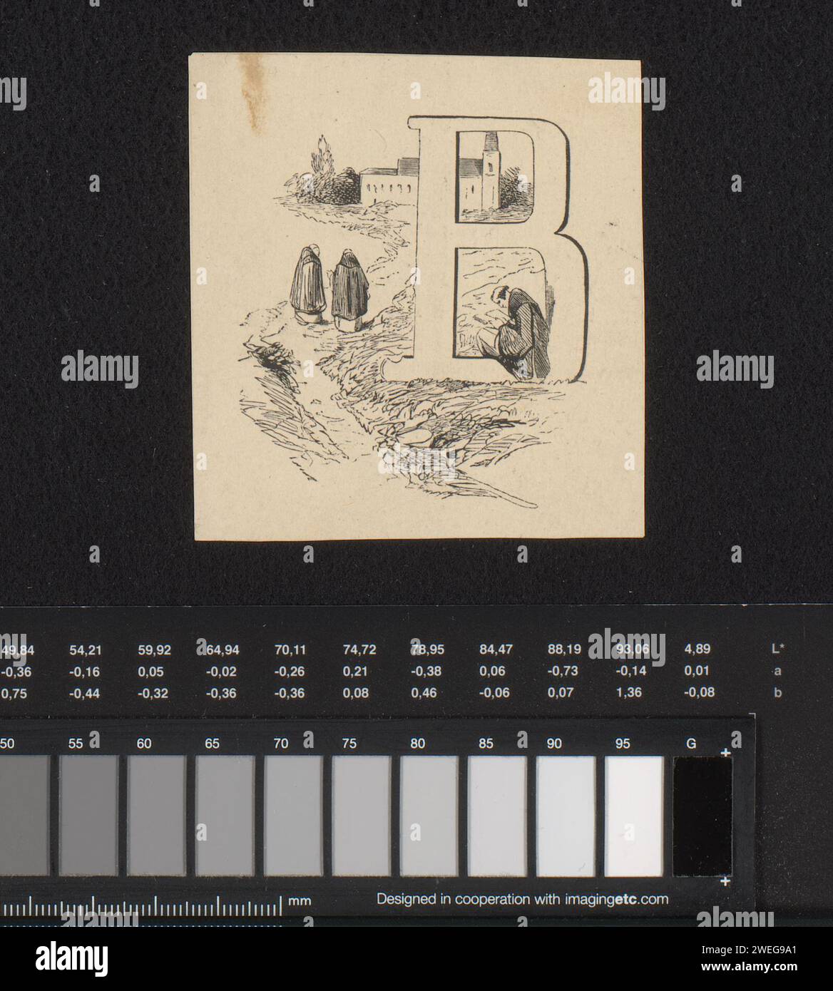 Initial B with monastery and monks, Isaac Weissenbruch, 1836 - 1912 ...