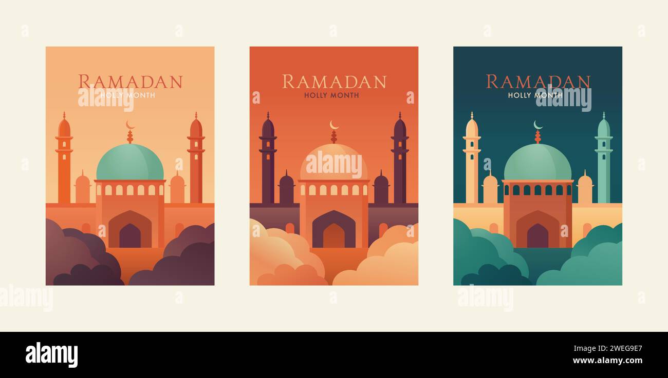 Ramadan Kareem. Islamic greeting card templates with mosque temple ...