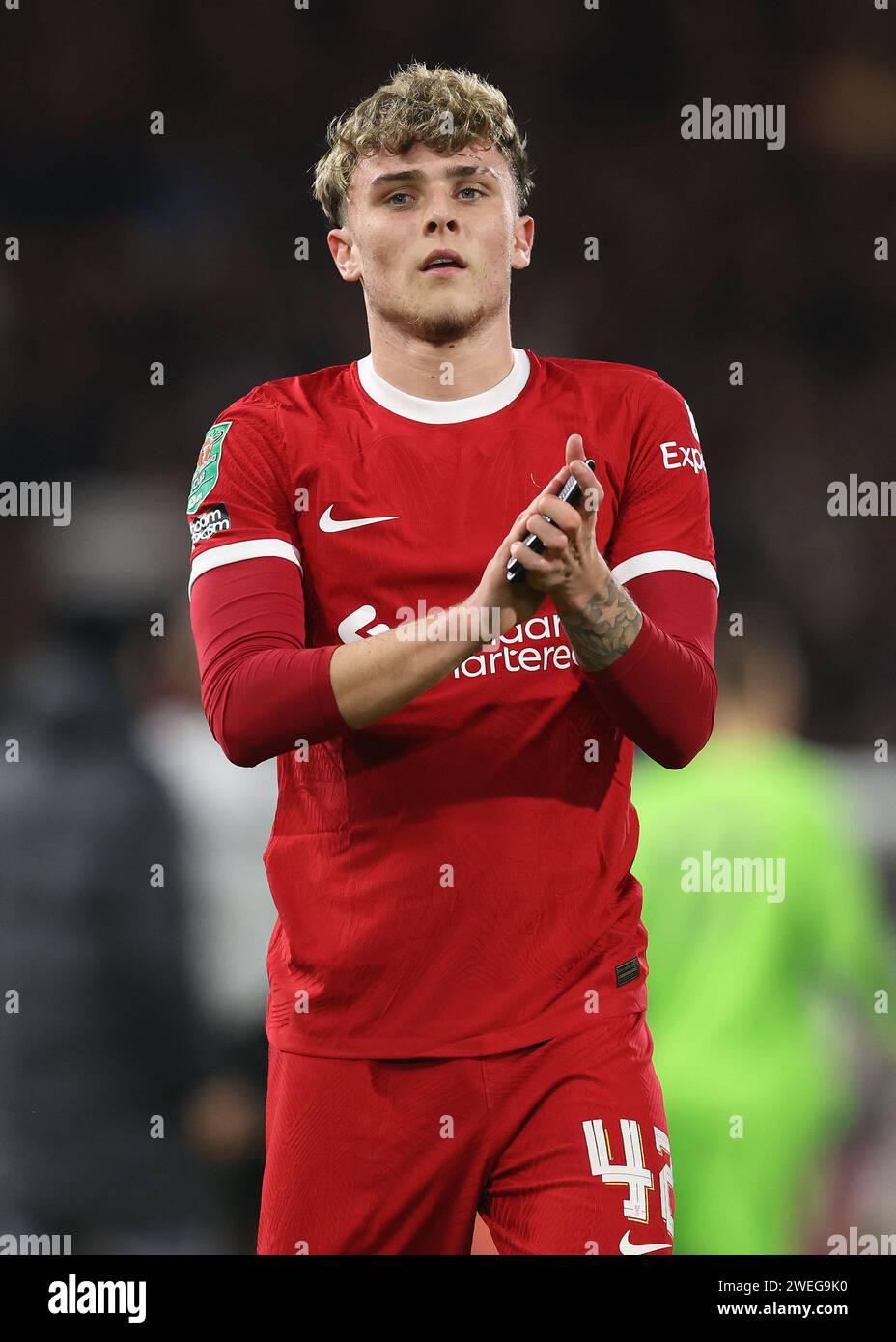 London, UK. 24th Jan, 2024. Bobby Clark of Liverpool during the Carabao ...