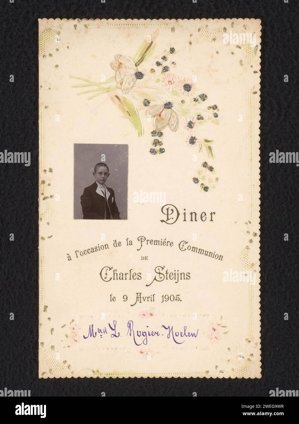 Menu for dinner at the first Holy Communion of Charles Steyns ...