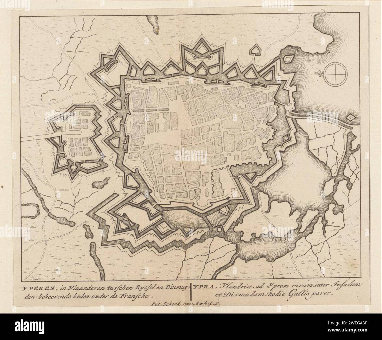 Fortress map of Ypres, Anonymous, 1695 - 1711 print PLACE PLANY OF YPER ...
