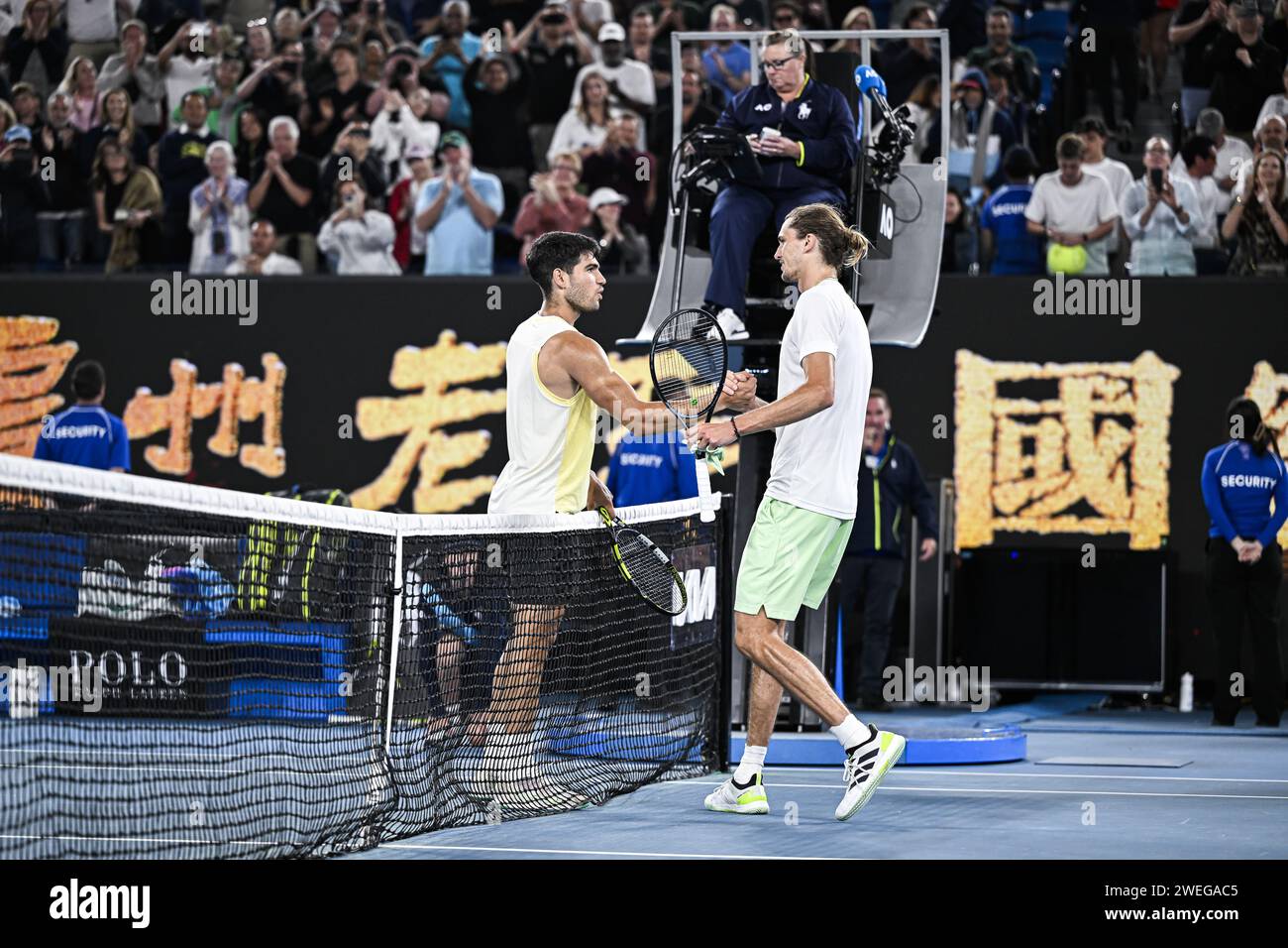Sascha Alexander Zverev and Carlos Alcaraz during the Australian Open AO 2024 Grand Slam tennis ...