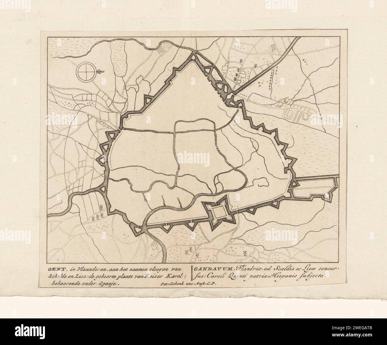 Fortress map of Ghent, Anonymous, 1695 - 1711 print Fortress map of ...