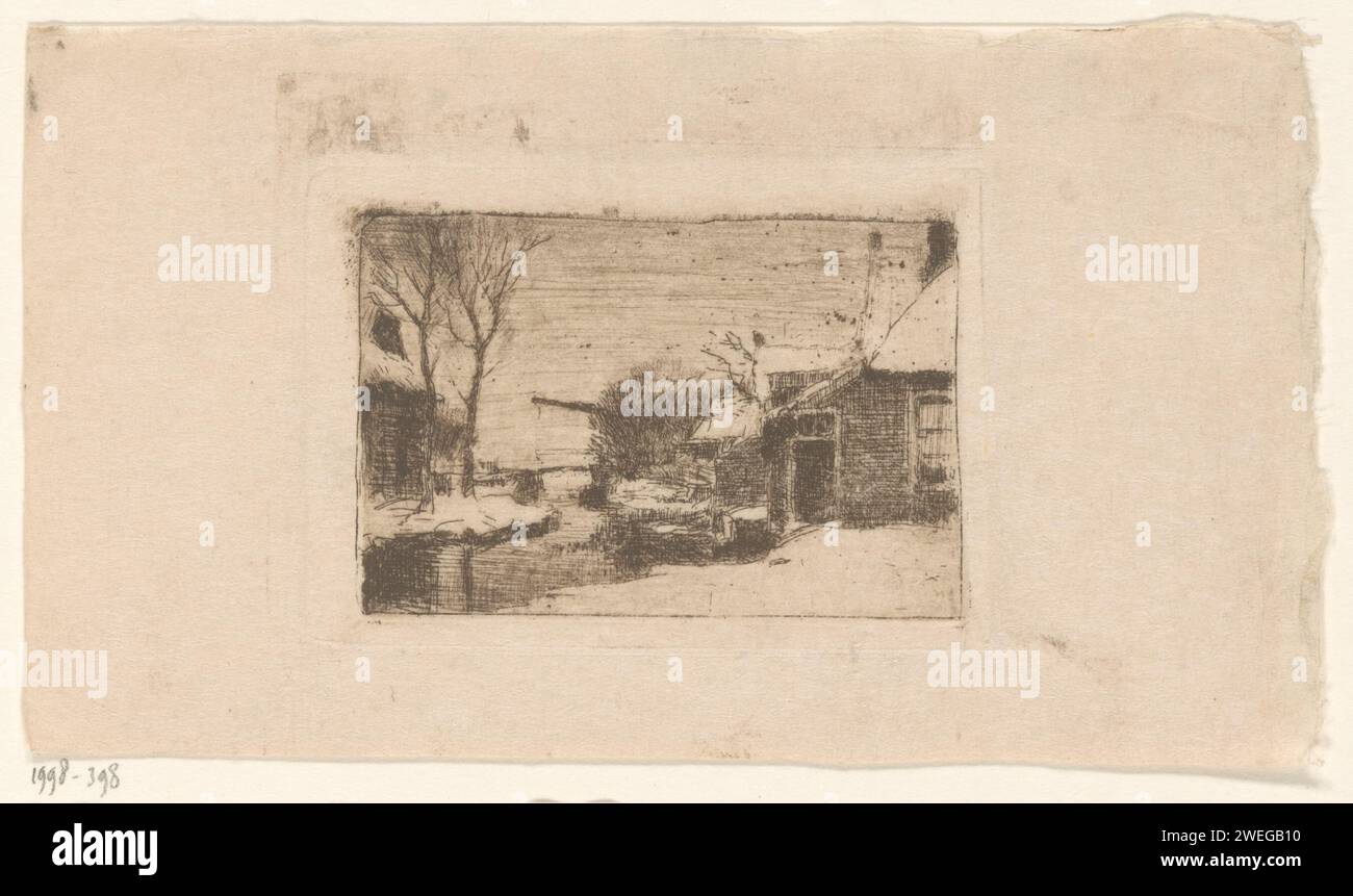 Farm Aan Sloot with drawbridge in the Snow, Cornelis Vreedenburgh, 1890 ...