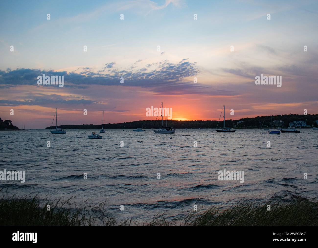 Sunset over looking Bassets Island - Cape Cod, New England Stock Photo ...