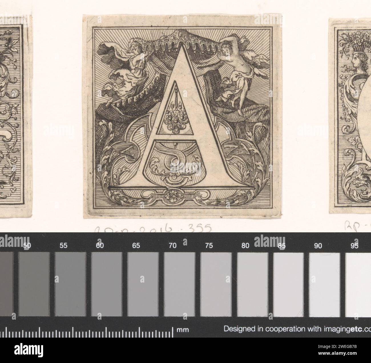 Letter A, anonymous, 1700 - 1799 print Letter A against a background ...