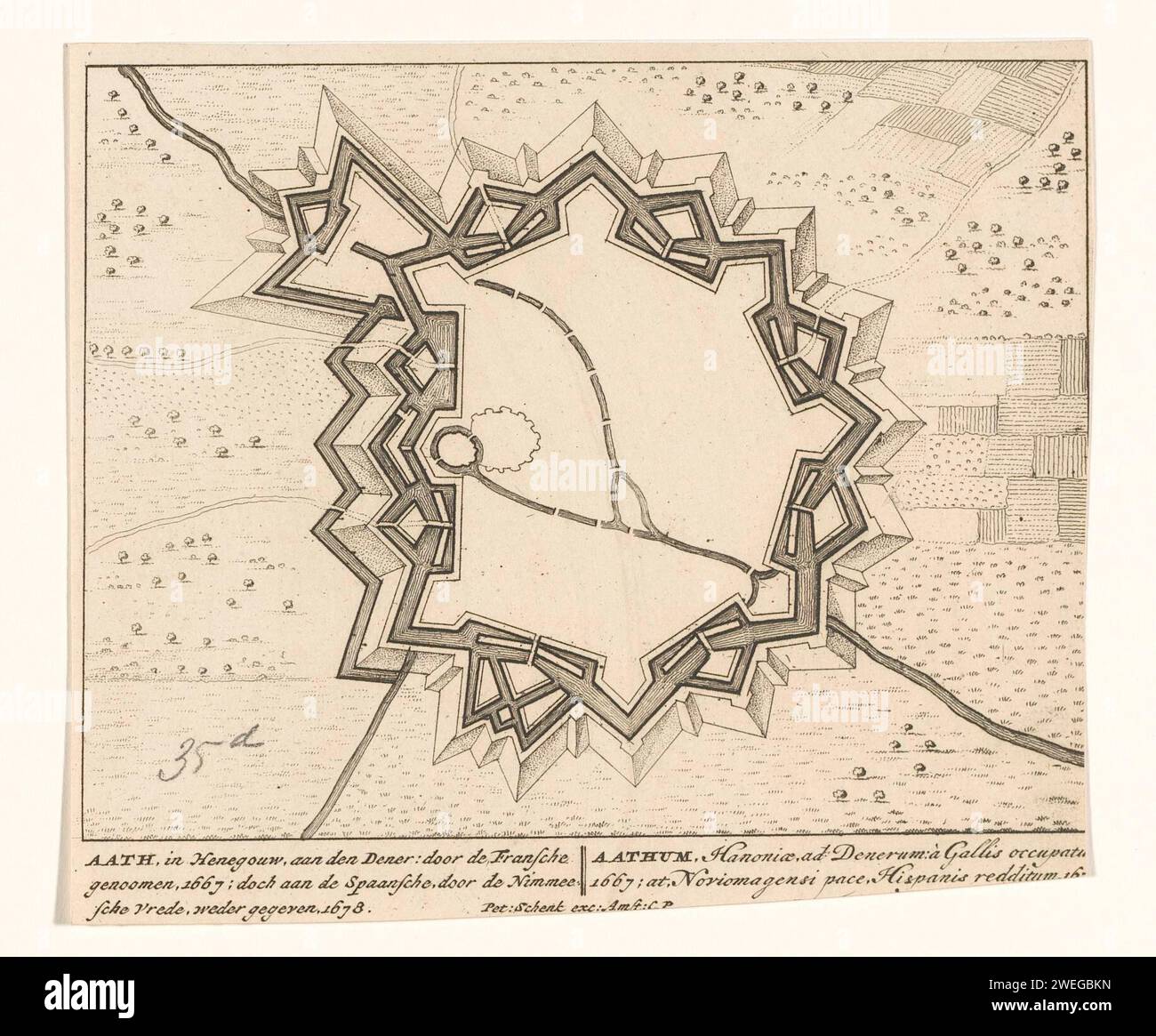 Fortress map of Aat, Anonymous, 1695 - 1711 print Fortress map of Aat ...