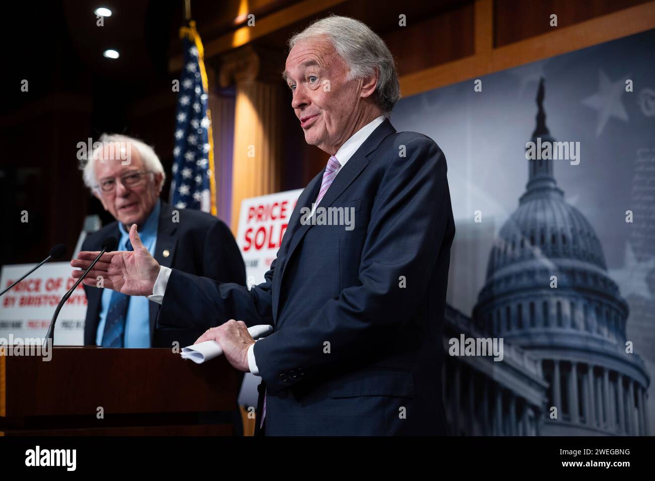 Sen. Ed Markey (D-Mass.) speaks while Sen. Bernie Sanders (I-Vt.) looks ...