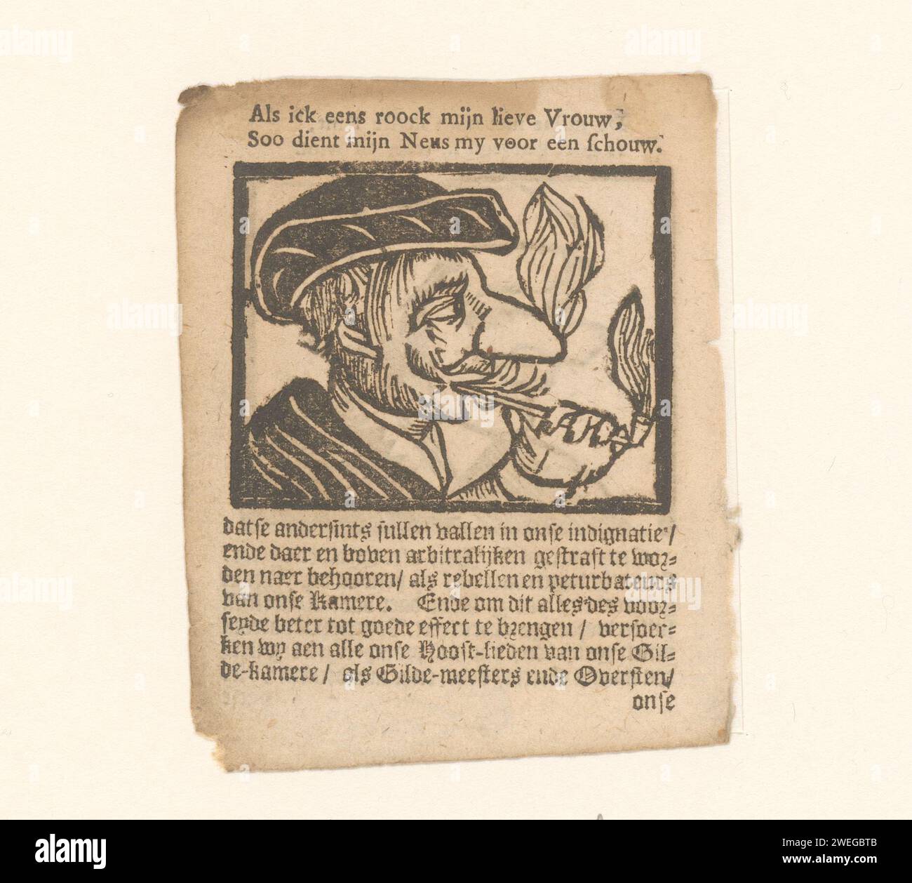 Man with long nose, piping, anonymous, 1715 print paper letterpress ...