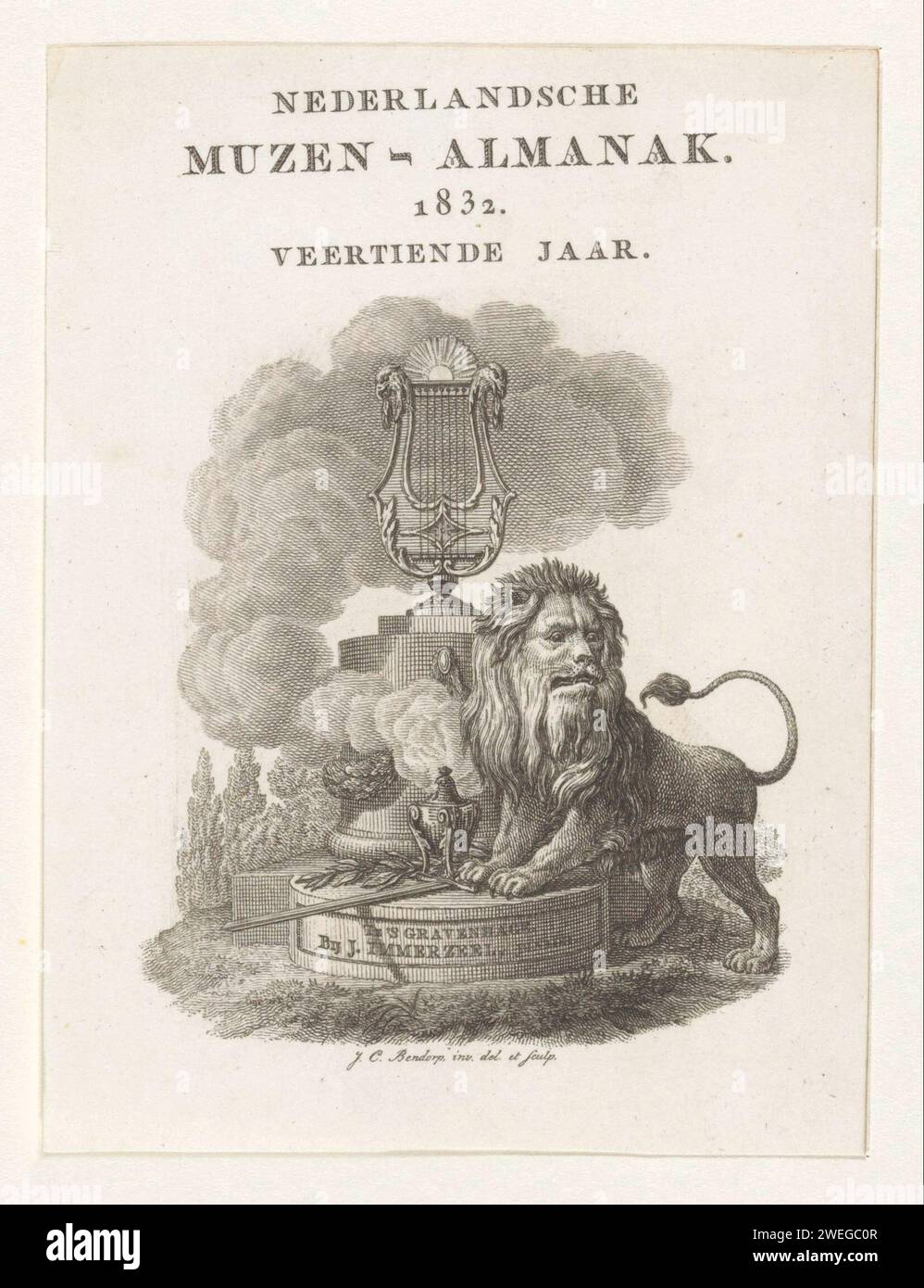 Dutch Lion at Monument, Johannes Christiaan Bendorp, 1832 print The ...