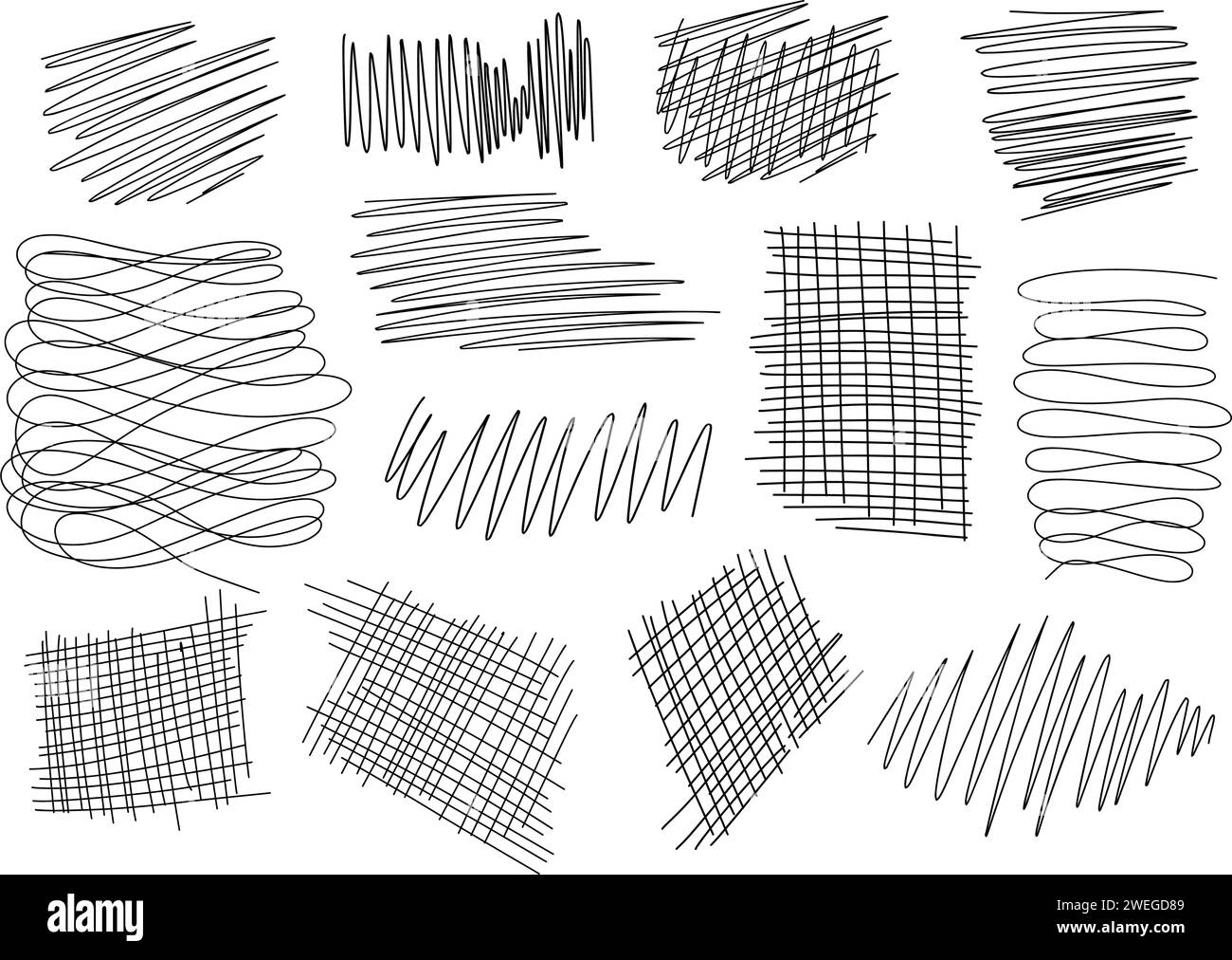 Hand drawn scribbles set. Black pencil curly lines, drawing squiggles ...