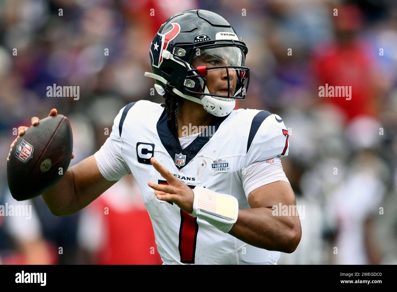 FILE - Houston Texans quarterback C.J. Stroud (7) plays during the first half of an NFL football ...