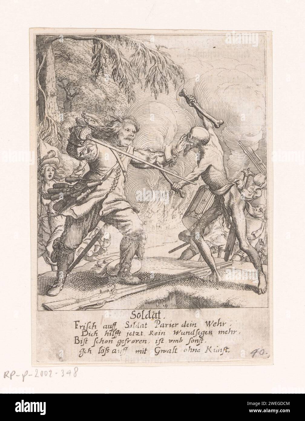 Soldier and Death, Rudolph Meyer, 1650 print A soldier pulls his the ...