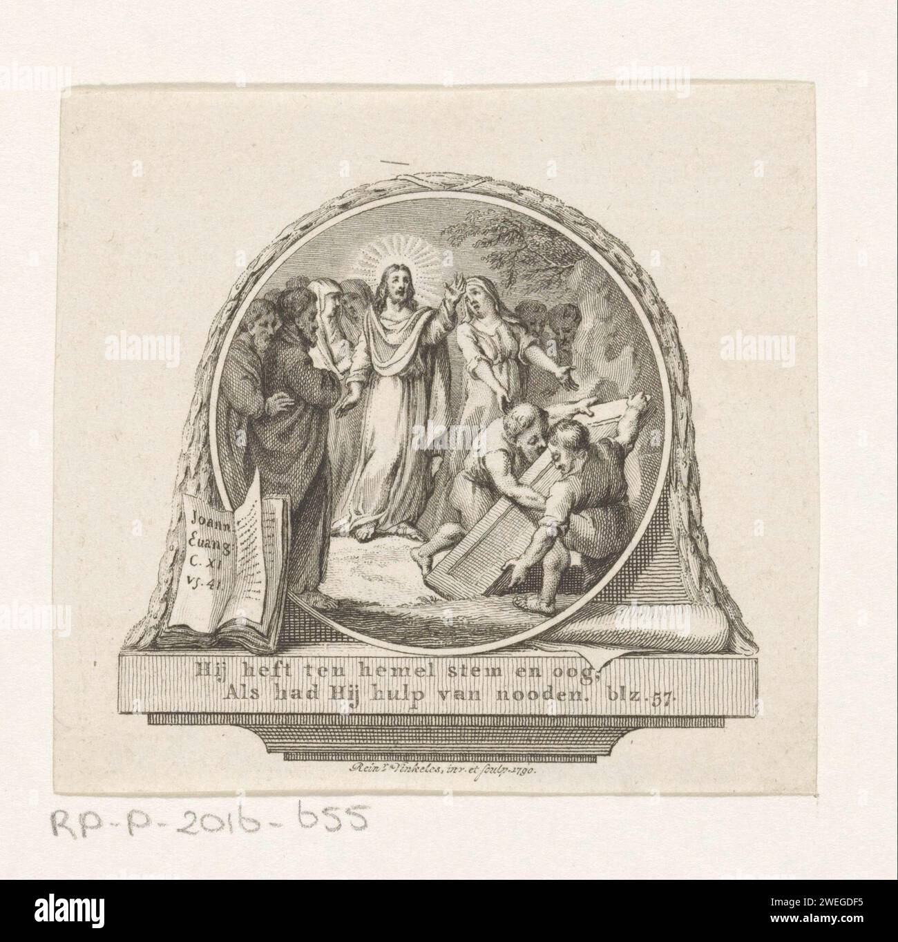Opwekking of Lazarus, Reinier Vinkeles (I), 1790 print In a round ...