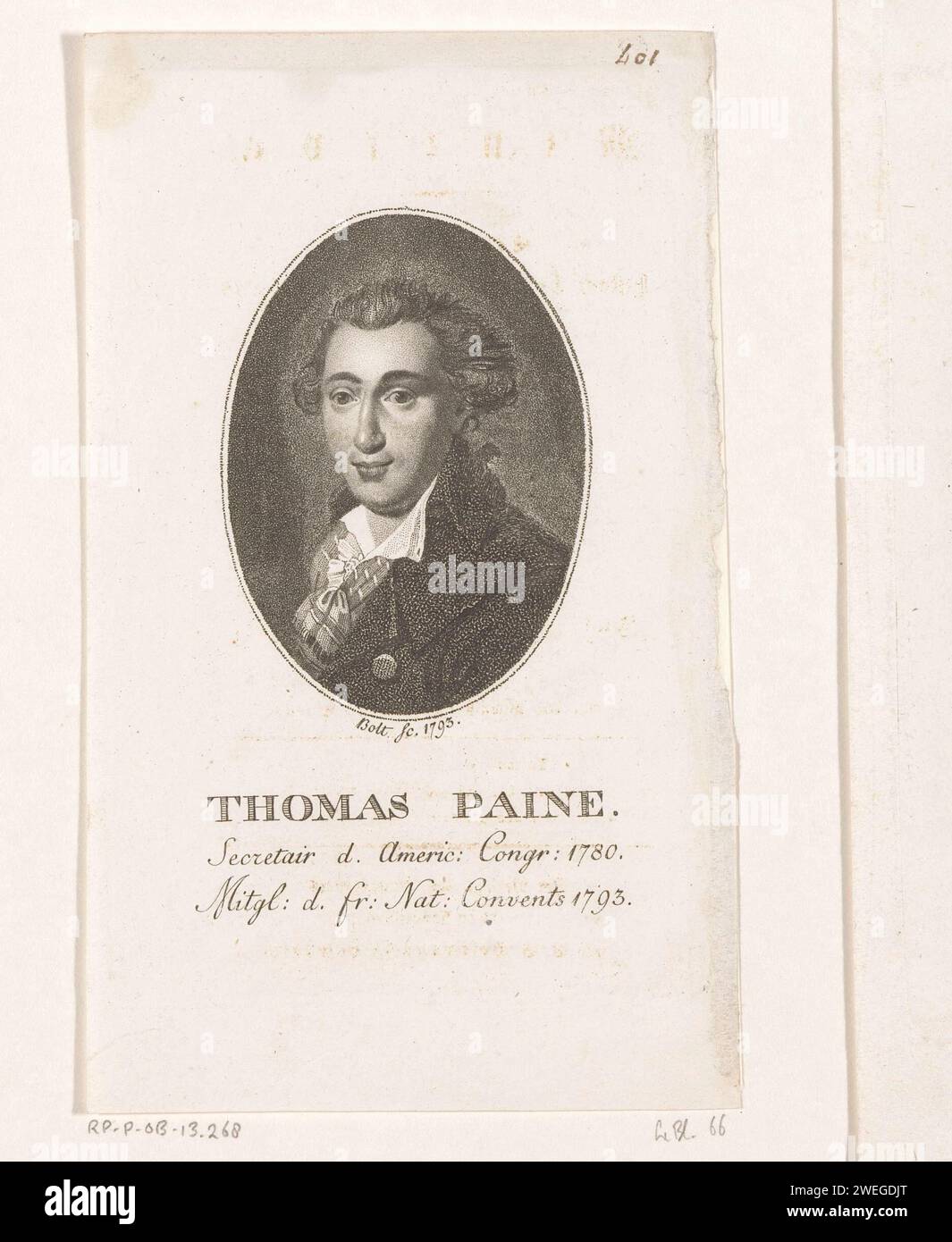 PortraT van Thomas Paine, Johann Friedrich Bolt, 1793 print paper ...