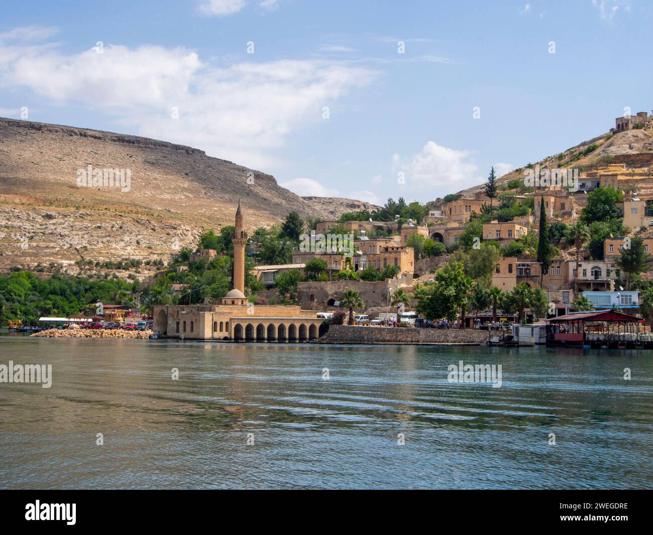 The view of the old the sunken city Halfeti, Urfa. Sunken mosque in ...