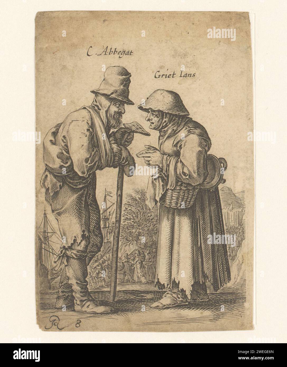 Two old beggars in conversation, Salomon Savery, after Pieter Jansz ...