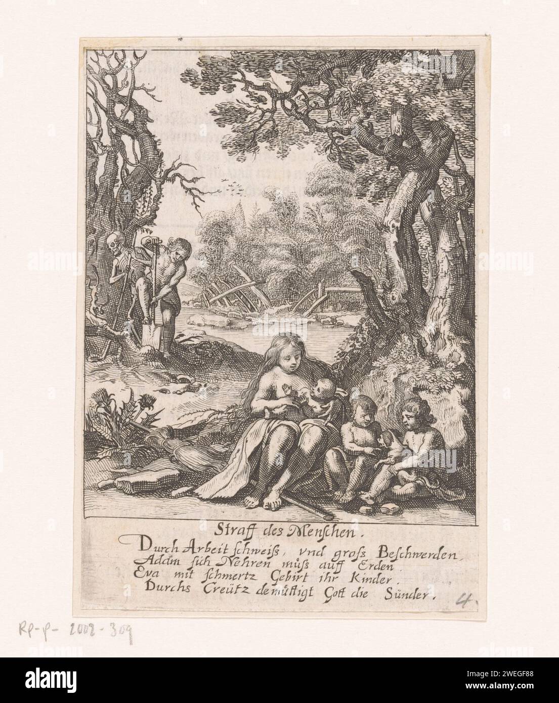 Adam and Eva outside Paradise, Rudolph Meyer, 1650 print Eva sits on ...