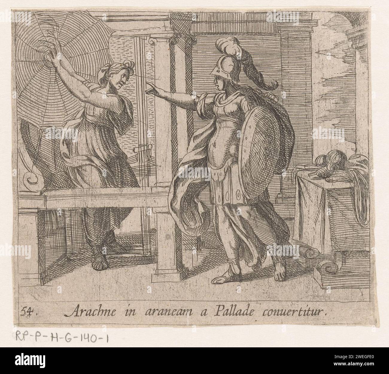 Minerva turns Arachne into a spin, Antonio Tempesta, 1606 - 1638 print ...