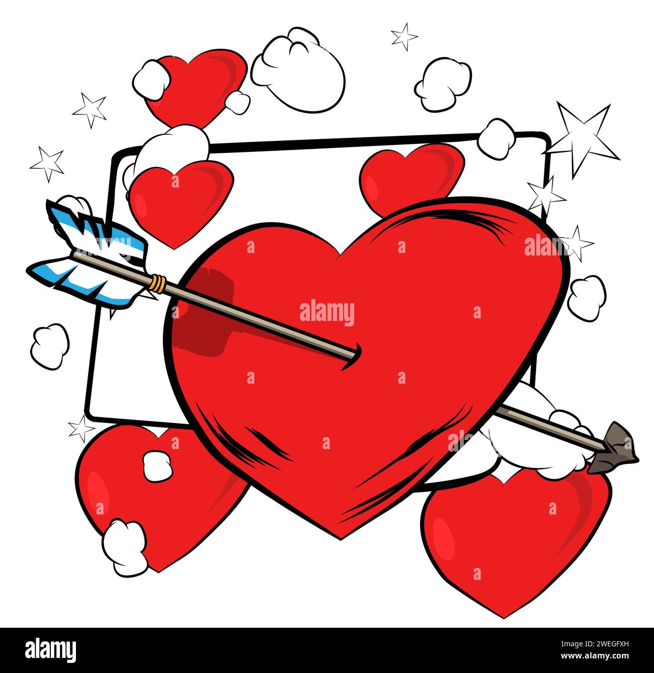 Comic book vector illustrated retro Arrow Heart, Valentine's Day Symbol ...
