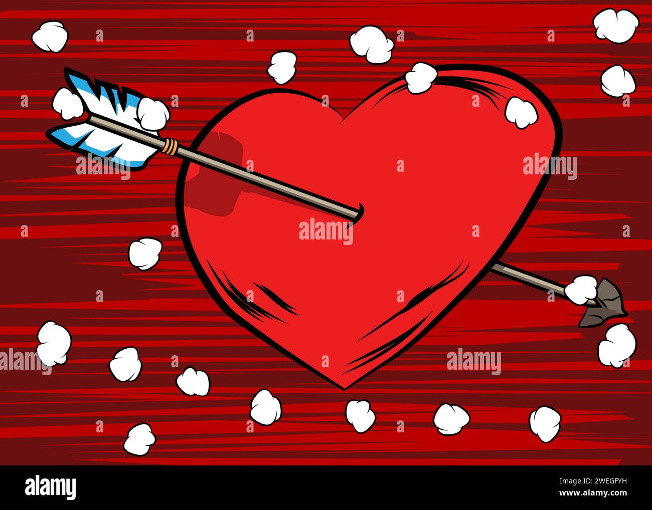 Comic book vector illustrated retro Arrow Heart, Valentine's Day Symbol ...