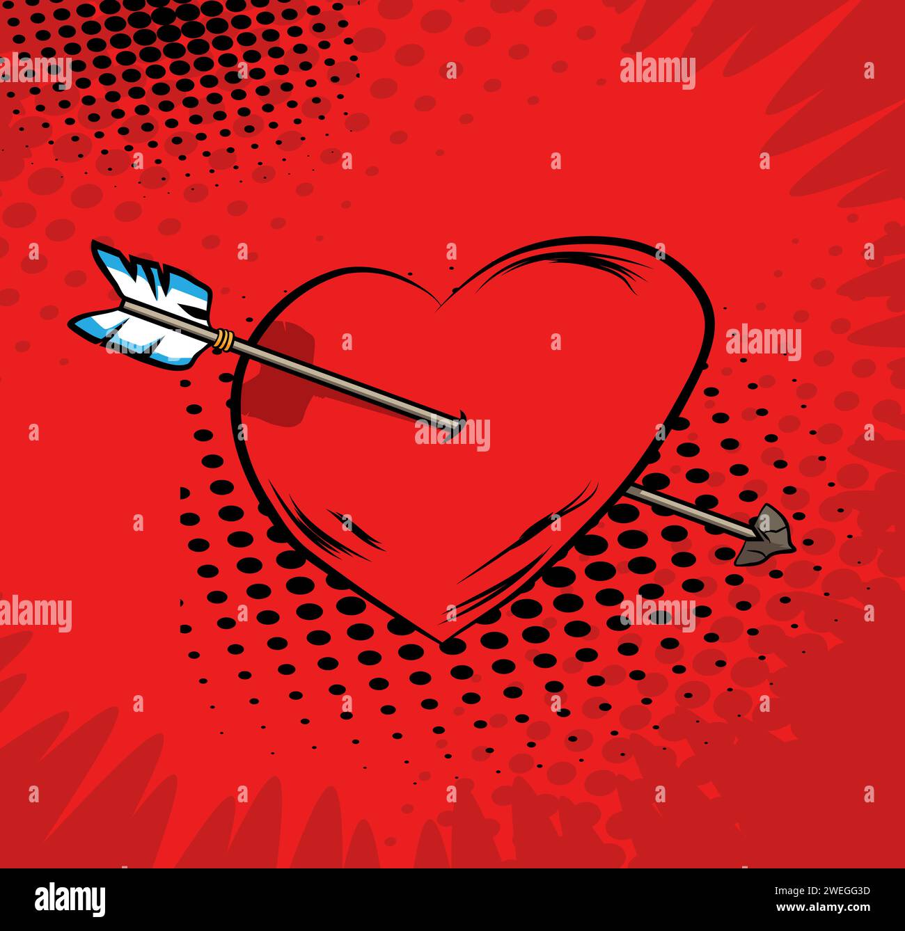 Comic book vector illustrated retro Arrow Heart, Valentine's Day Symbol ...