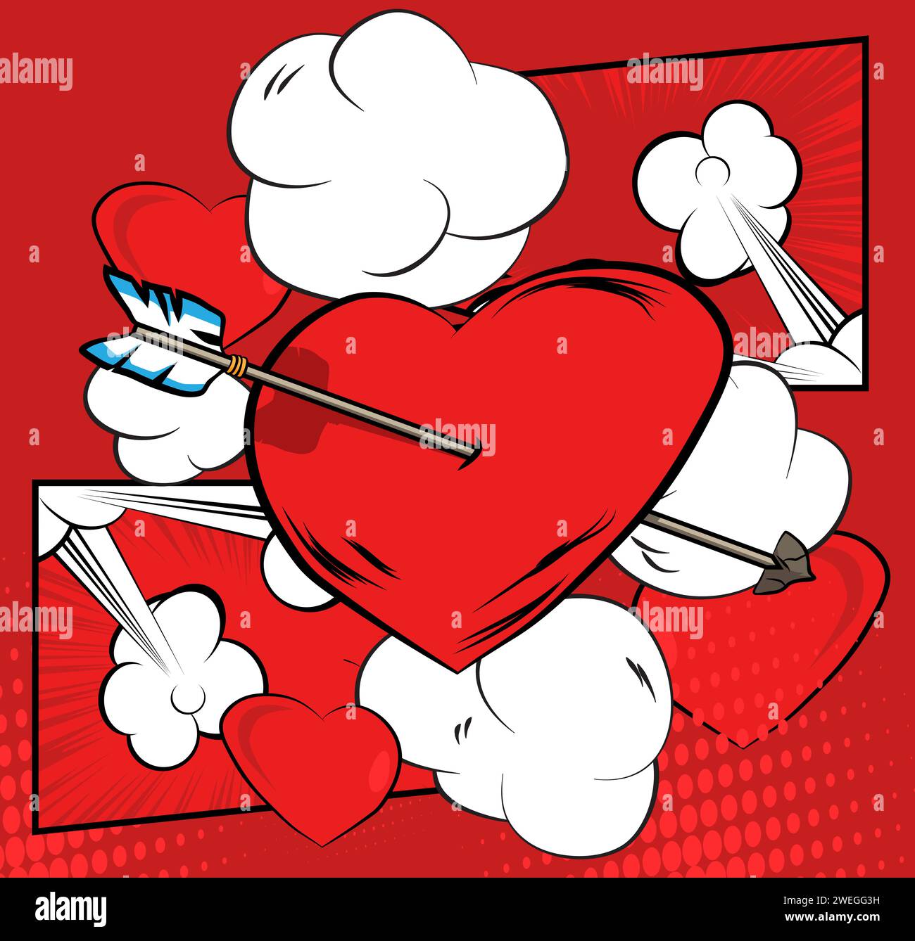 Comic book vector illustrated retro Arrow Heart, Valentine's Day Symbol ...