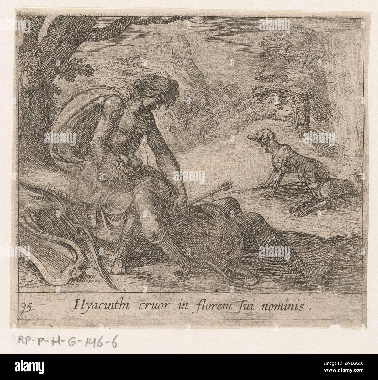 Dood van blue, Antonio Tempesta, 1606 - 1638 print Hyacinthus is struck ...