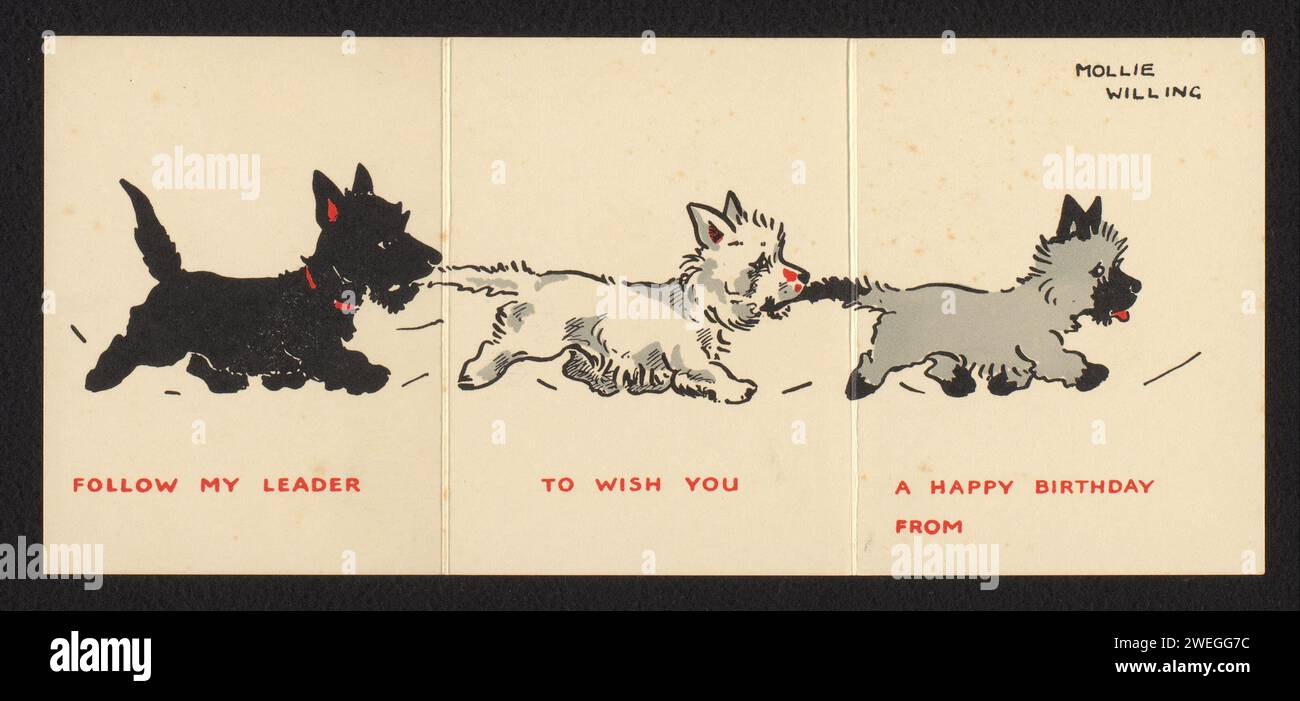 Birthday card with three dogs, Anonymous, After Mollie Willing, c. 1930 ...