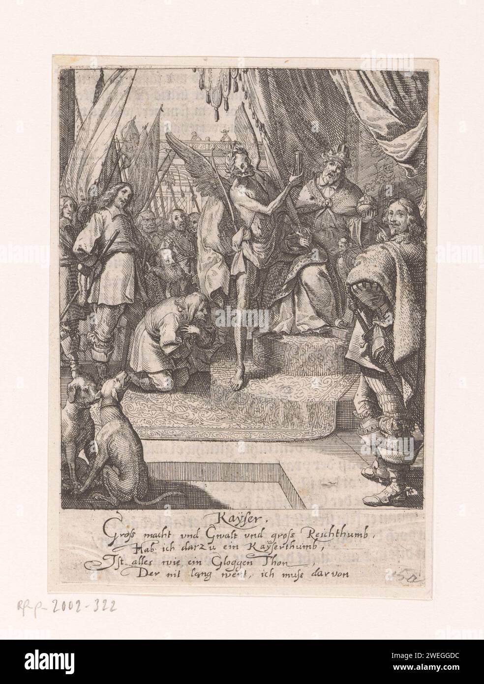 Emperor and Death, Rudolph Meyer, 1650 print Emperor sitting on throne ...