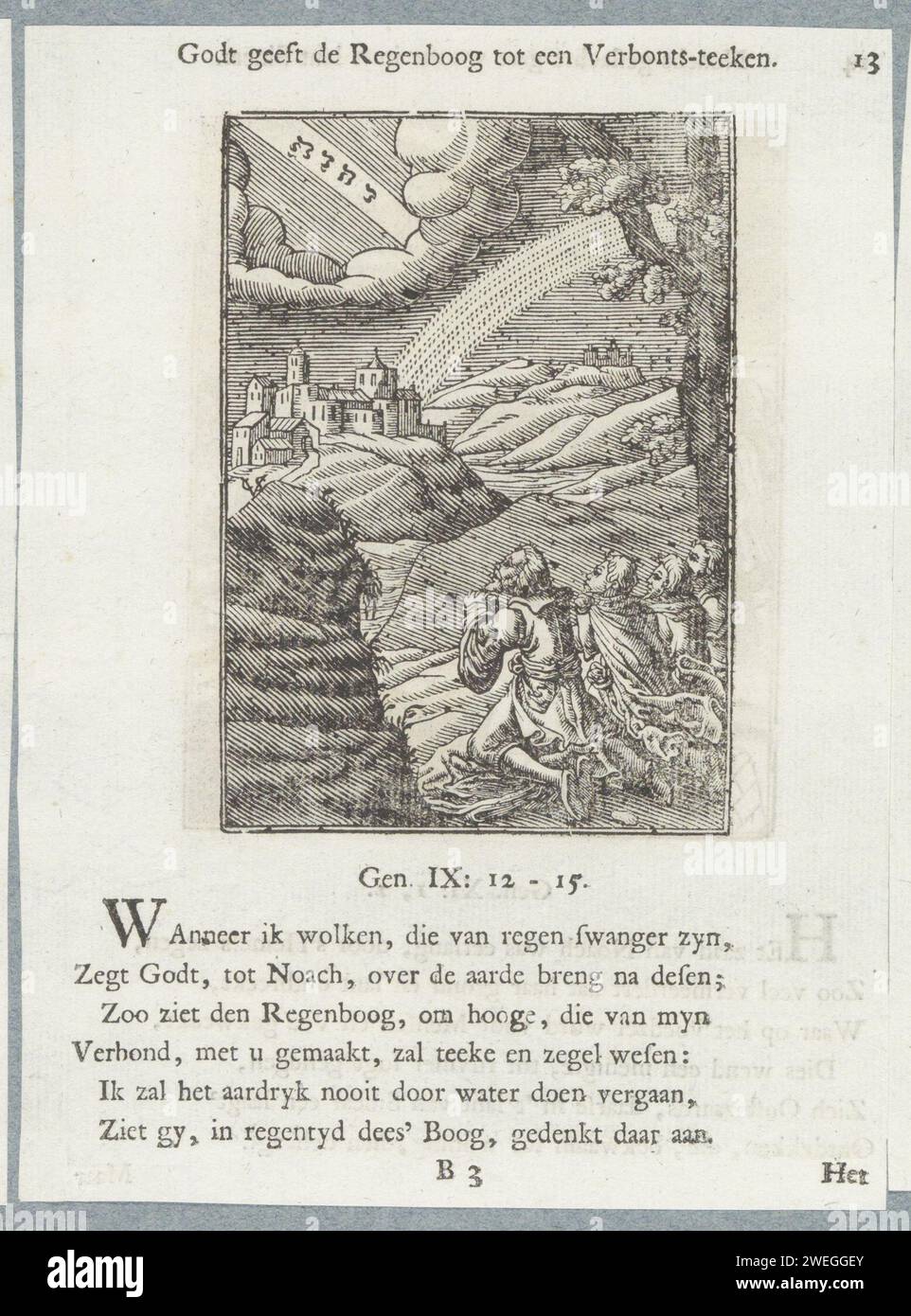 God's covenant with Noah, 1740 print Noah and his family kneel before ...