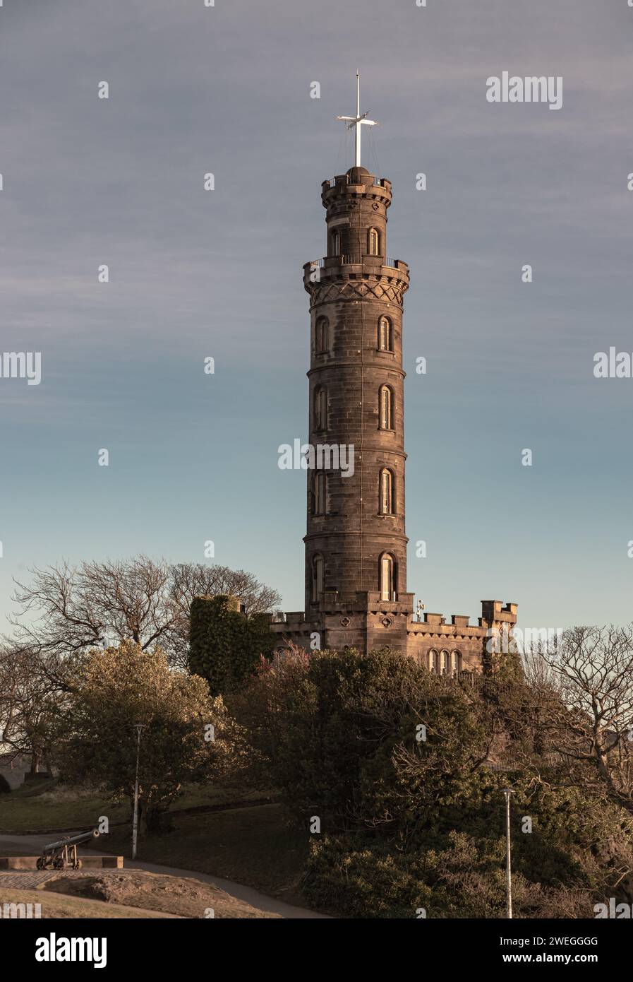 Edinburgh, Scotland - Jan 18, 2024 - Bottom-up view of Nelson's ...