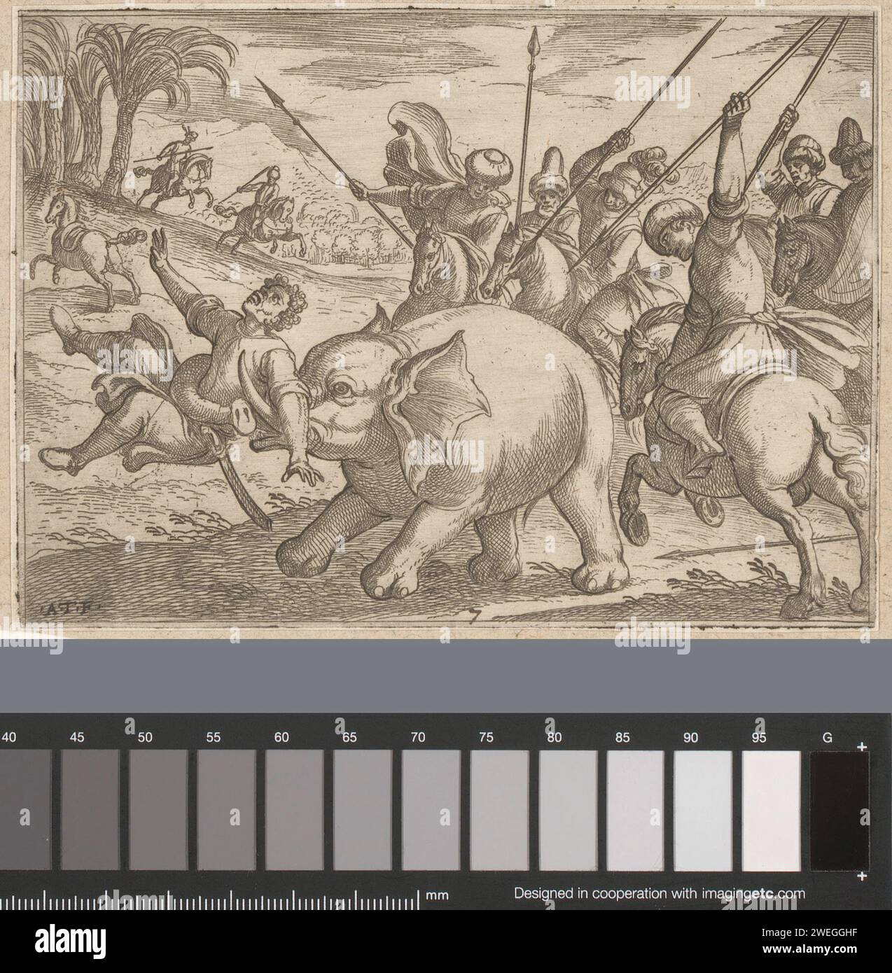 Hunting for elephant where the elephant kills a man, Antonio Tempesta ...