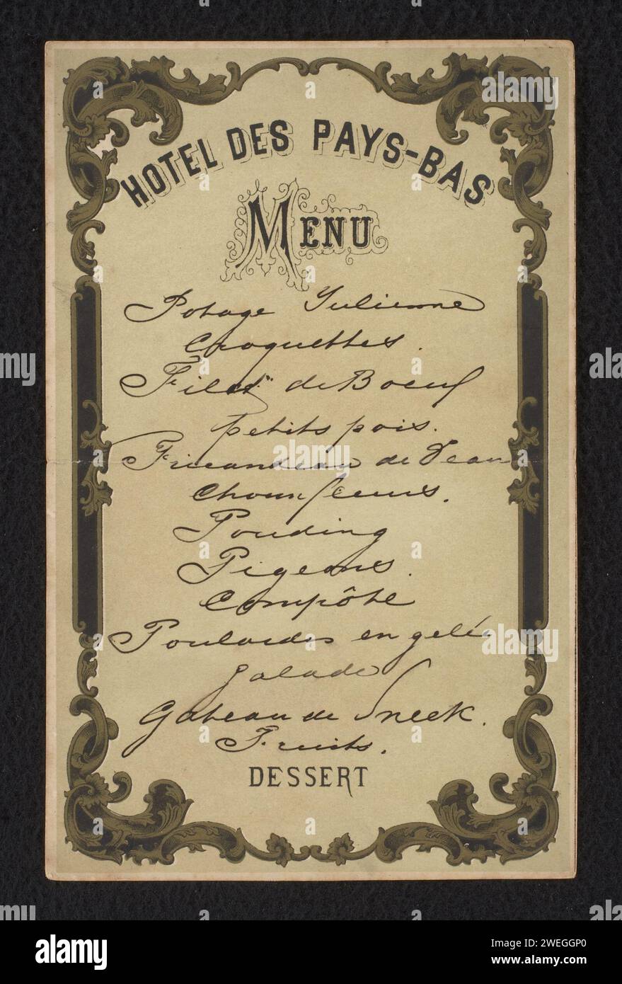 Menu for Hotel des Pays-Bas, Anonymous, c. 1850 - c. 1900 print In a ...