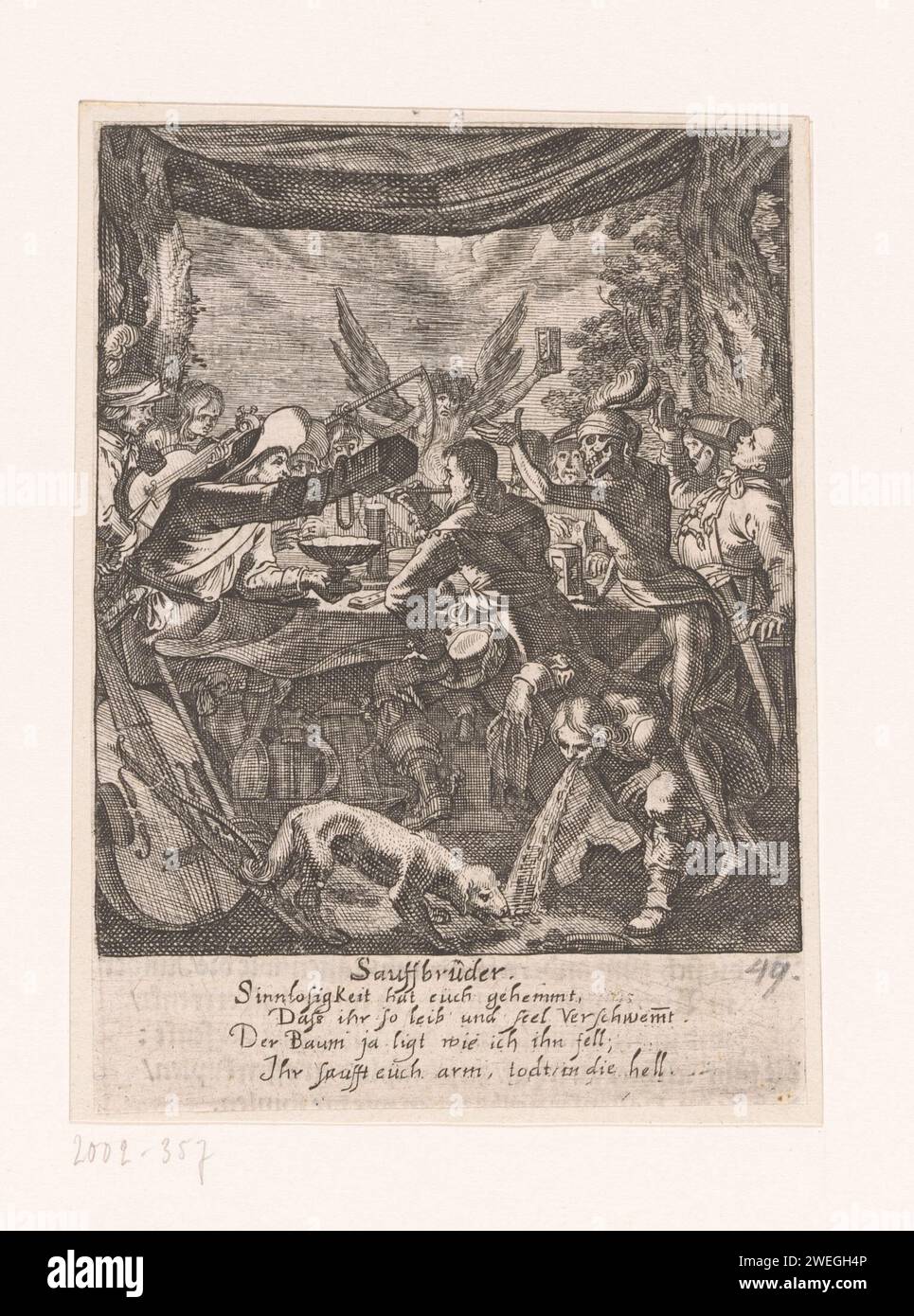 Drinking brothers and death, Rudolph Meyer, 1650 print Drinking company ...