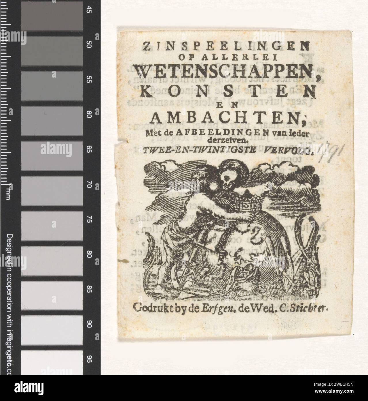 Two putti places crown on globe, anonymous, 1791 print Two putti place ...