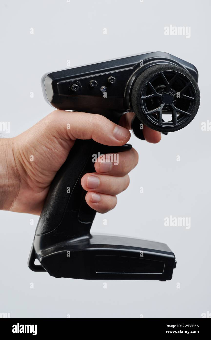 Hand hold remote control for rc car close up view isolated on white ...
