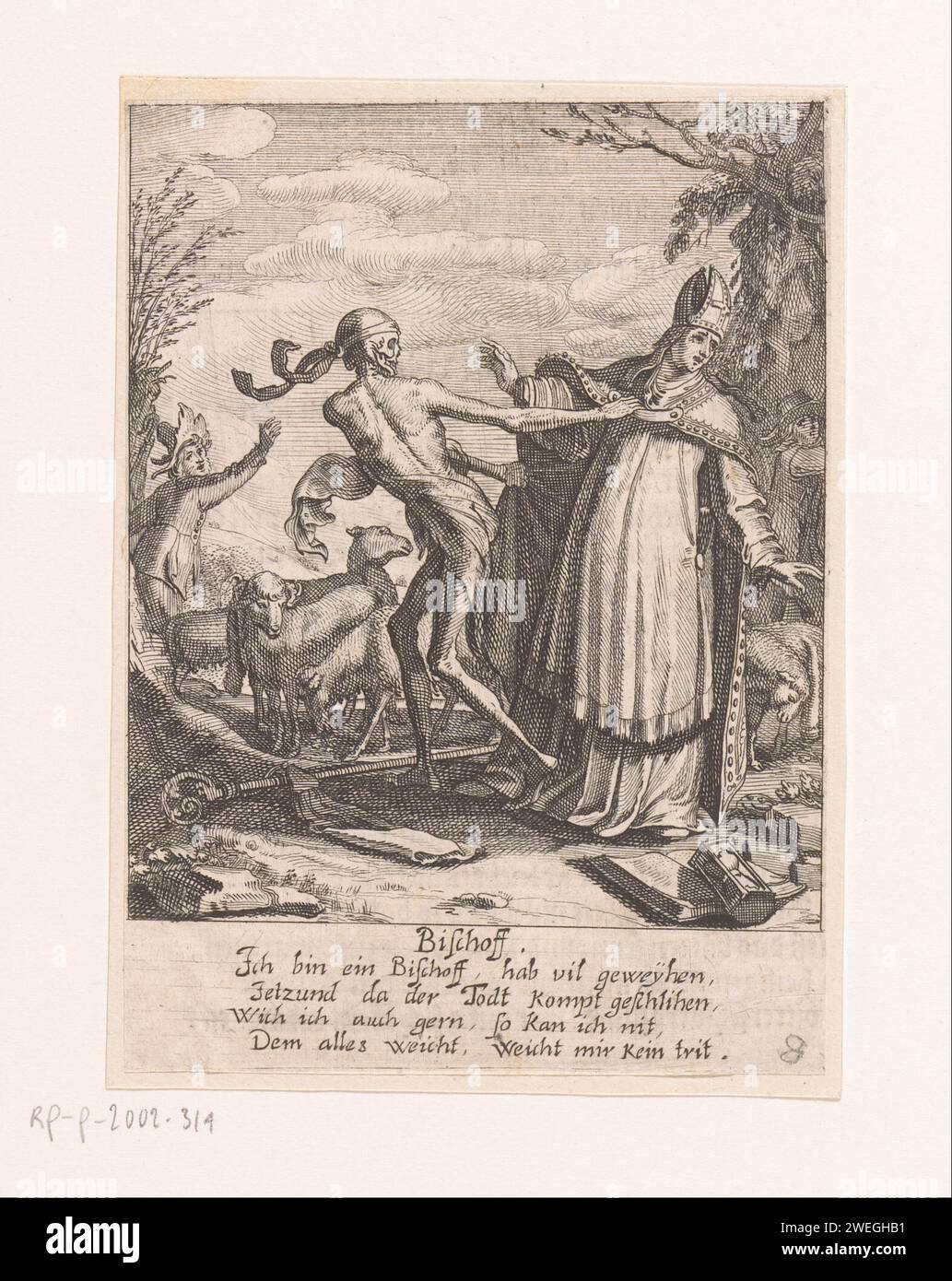 Bishop and Death, Rudolph Meyer, 1650 print Fight between death in the ...