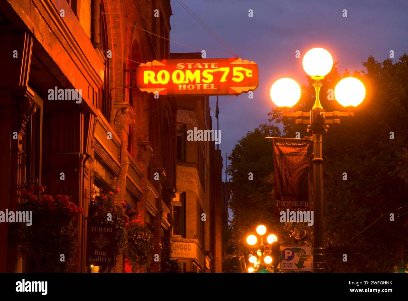 State Hotel neon, Pioneer Square, Seattle, Washington Stock Photo - Alamy