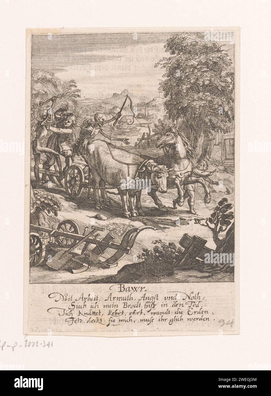 Boer and Death, Rudolph Meyer, 1650 print A farmer behind the team ...