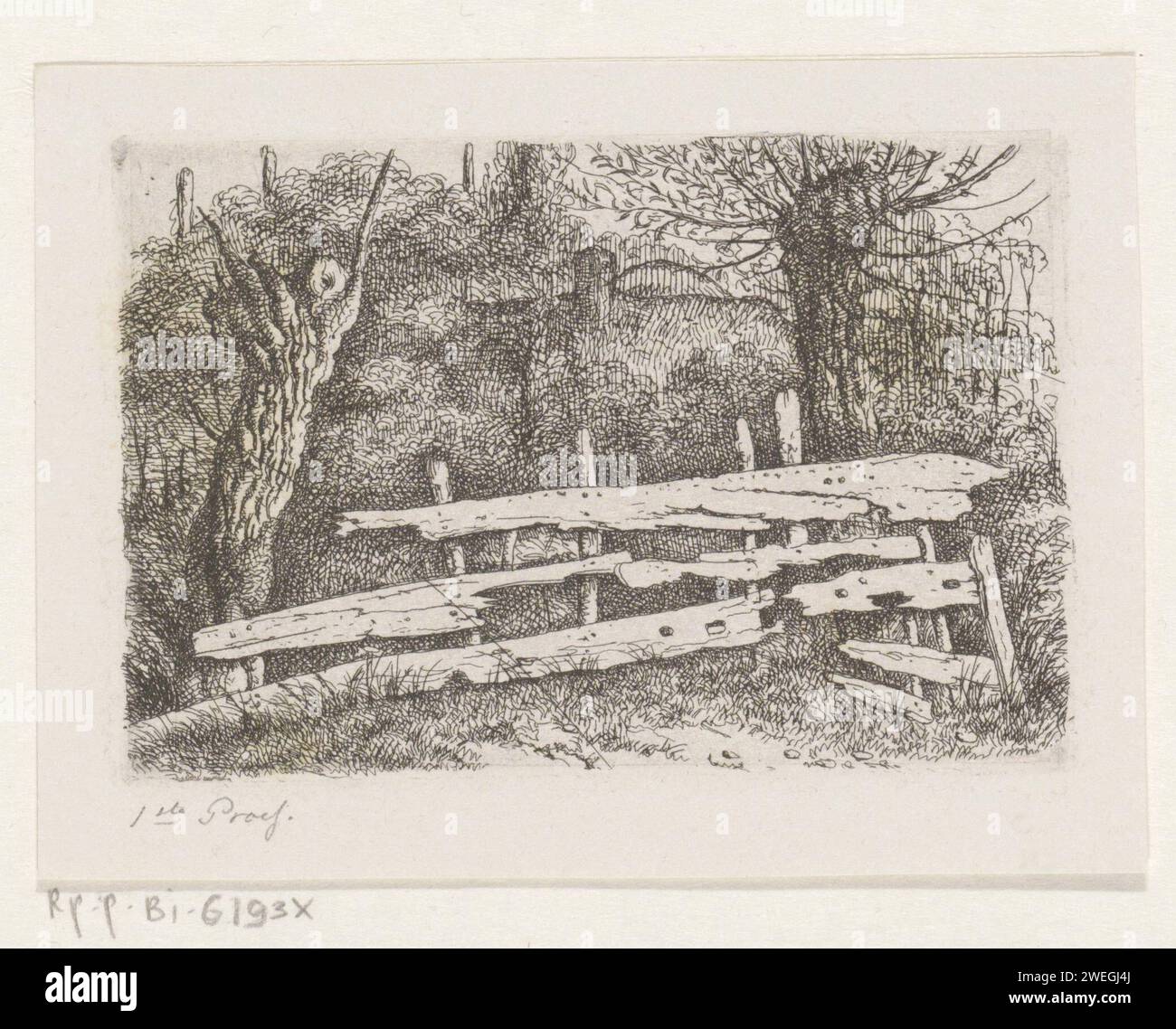 Knotwilgen with fence, Jacobus Ludovicus Cornet, 1825 - 1882 print ...