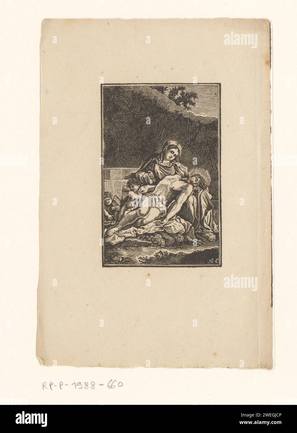 Bewening, Monogrammist AC (houtgraveur), 1850 - 1899 print paper 'Pietà ...