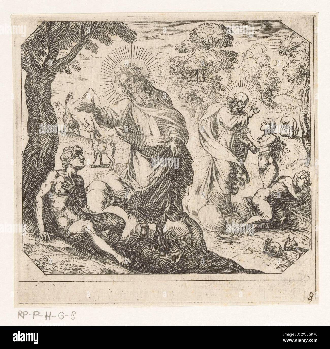 The creation of Adam and Eva, Antonio Tempesta, After Rafaël, After Nicolaes de Bruyn, After ...