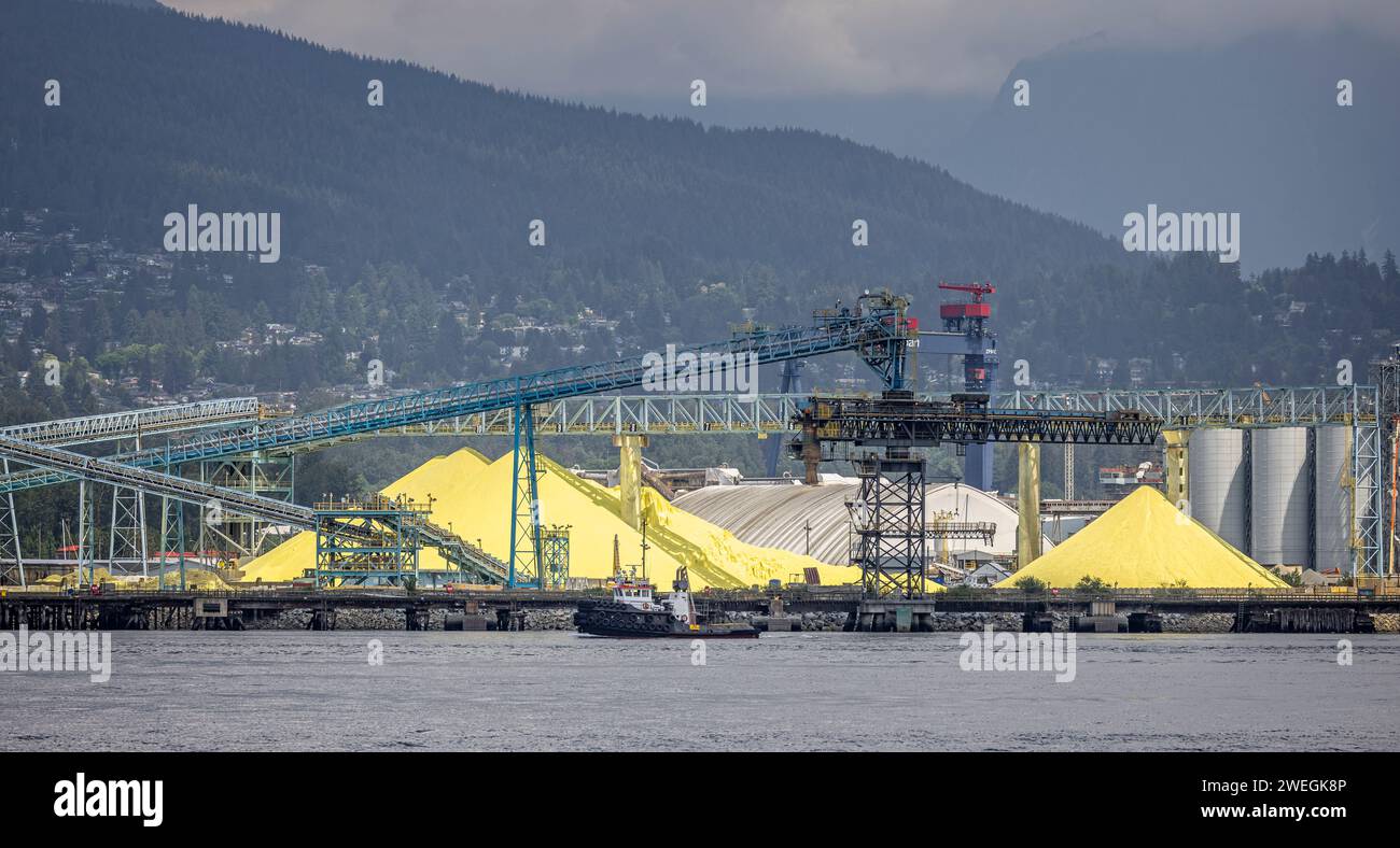 Large piles of yellow sulphur on the waterfront in North vancouver ...