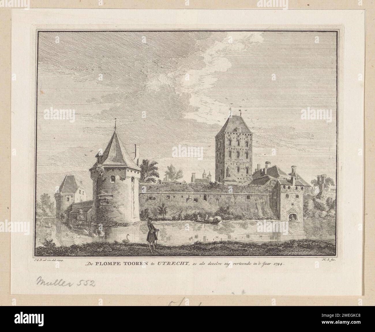 View of the Plompetoren in Utrecht, Hendrik Spilman, after Jan de ...