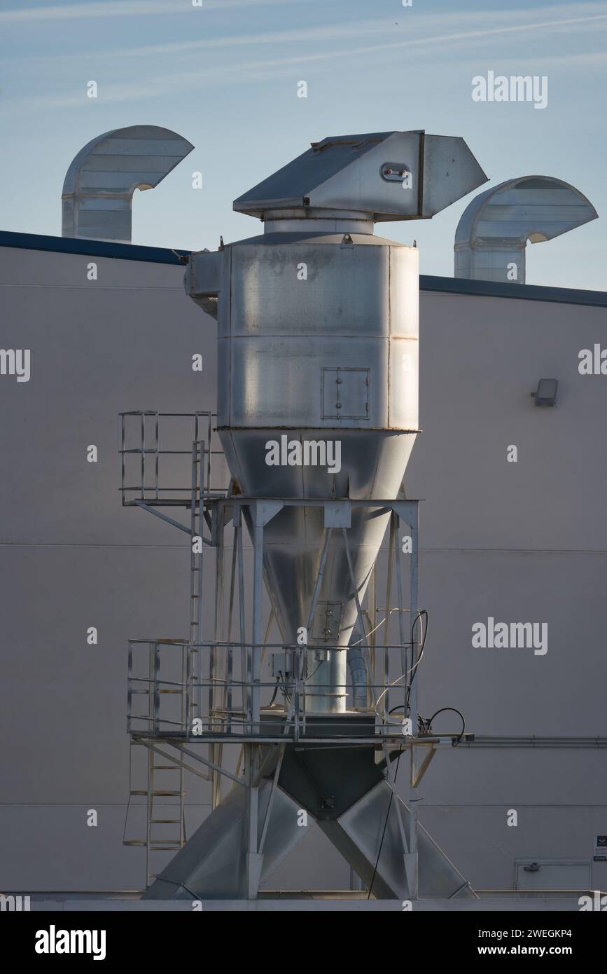 discharge silo for loading on the wall of the production hall Stock ...