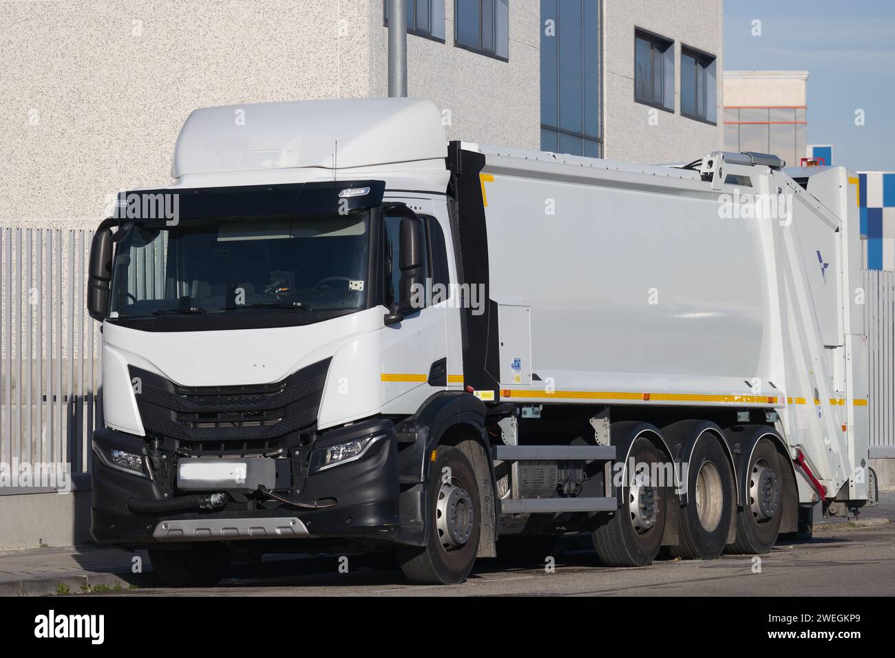 truck for collection and disposal of garbage, white modern technical ...